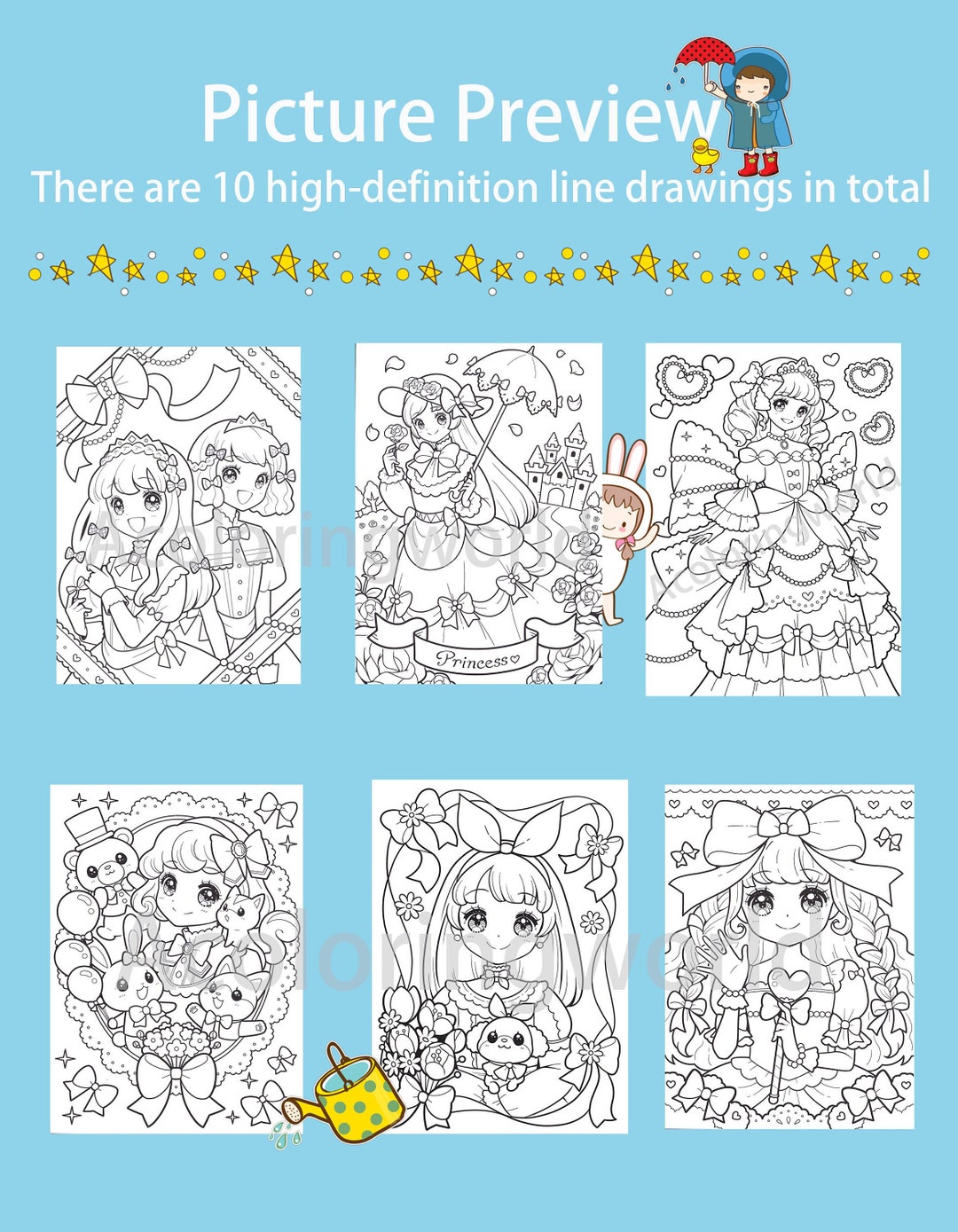 Coloring Book for Adults，japanese Anime Girl ,pdf Coloring Pages, PDF ...