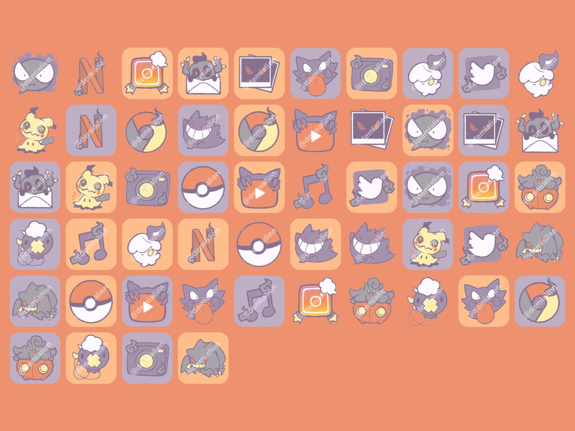 Ghost Pokemon Phone Icon Pack Cute Kawaii Aesthetic for iPhone Tablet ...