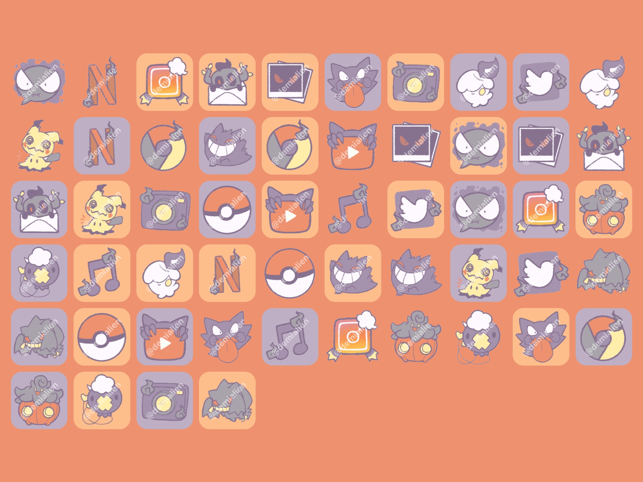 Ghost Pokemon Phone Icon Pack | Cute Kawaii Aesthetic for iPhone Tablet ...