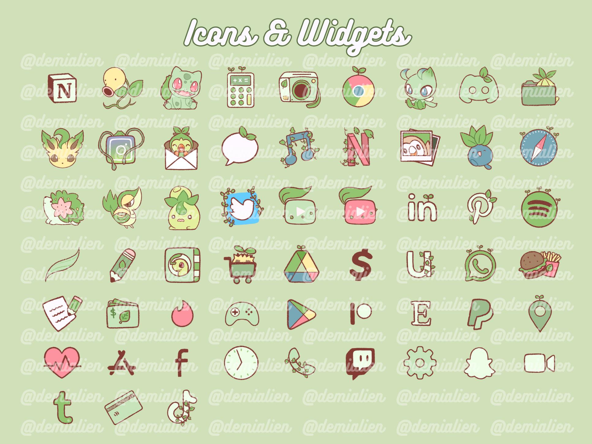 Grass Type Pokemon Phone Icon and Wallpapers Pack for Ios, Android or ...