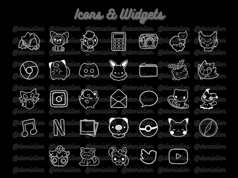 Dark Mode Pokemon Phone Icon Pack | Ios, Android or PC - Cute Aesthetic ...