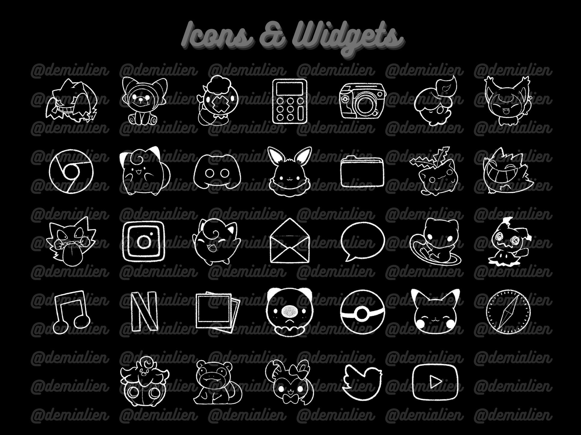 Dark Mode Pokemon Phone Icon Pack | Ios, Android or PC - Cute Aesthetic ...