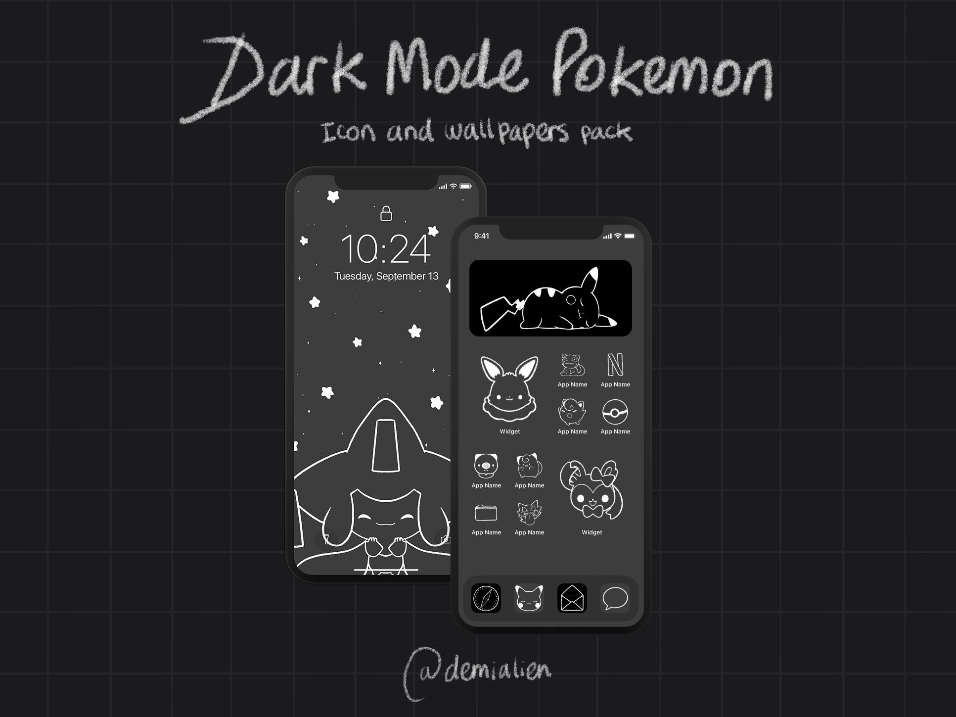 Dark Mode Pokemon Phone Icon Pack | Ios, Android or PC - Cute Aesthetic ...
