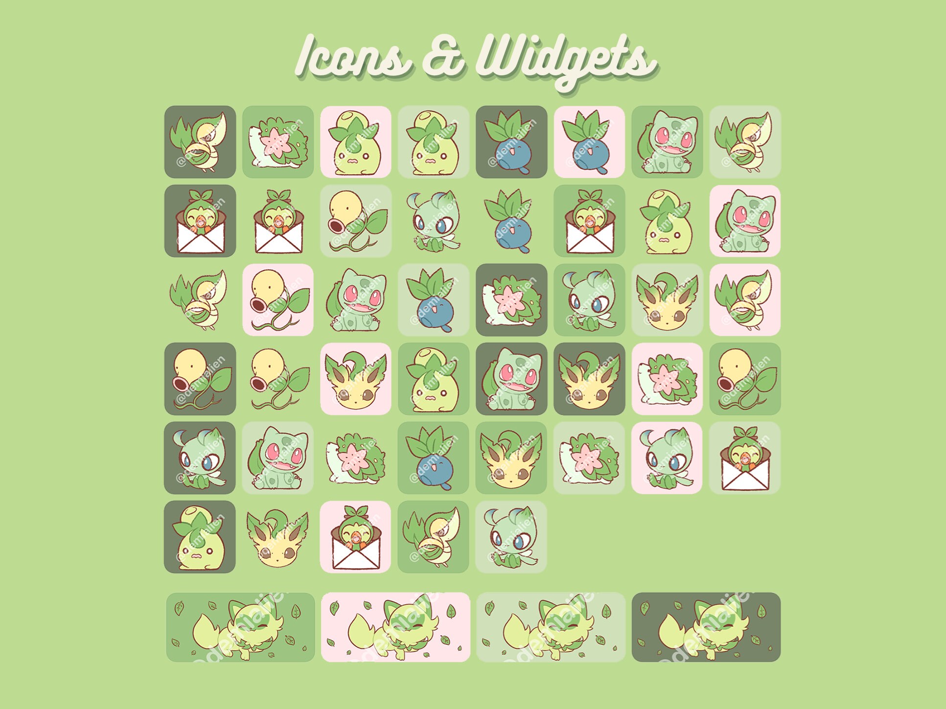 Grass Type Pokemon Phone Icon and Wallpapers Pack for Ios, Android or ...