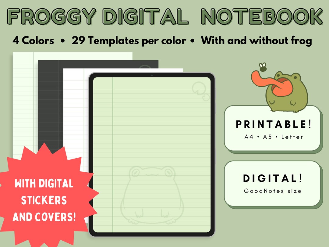 Froggy Digital Notebook, Printable Notepaper, Template, Goodnotes ...