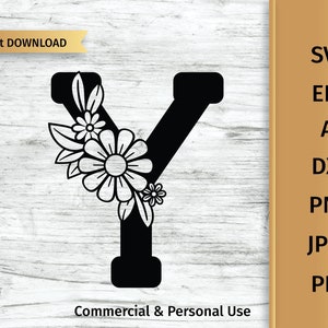 Floral Letter Y Svg, Monogram Letter Svg, Initial Svg, Commercial and ...