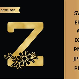 Floral Letter Z Svg, Monogram Letter Svg, Initial Svg, Commercial and ...
