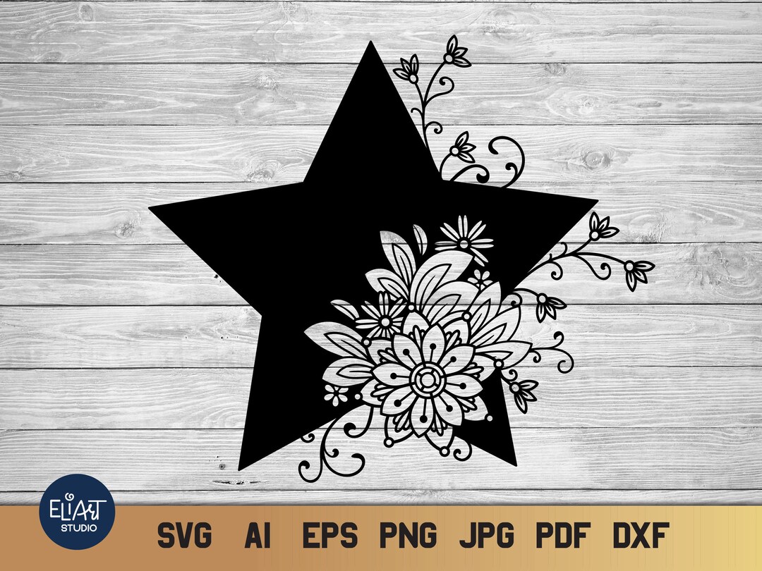 Celestial SVG, Floral Star SVG With Flowers, Digital File With ...