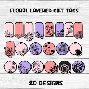 Flower Gift Tag SVG Bundle, Floral Tag SVG Template, Party Tags With ...