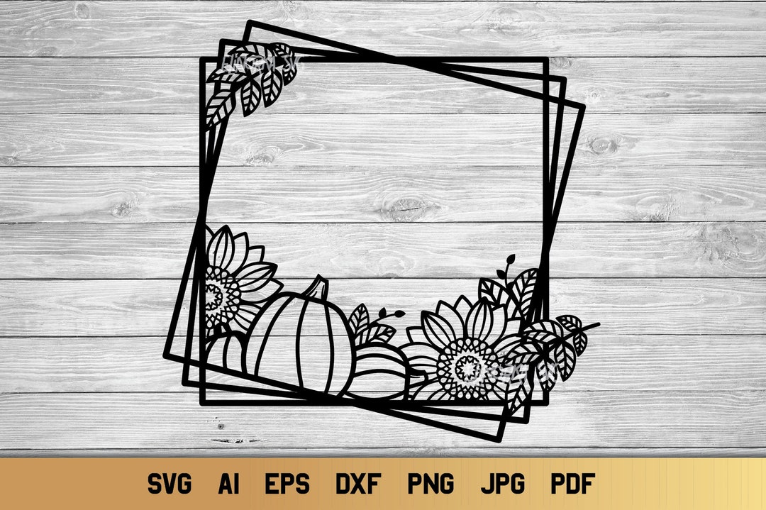 Fall Square Frame SVG, Monogram Frame SVG, Pumpkin SVG Floral Intricate ...