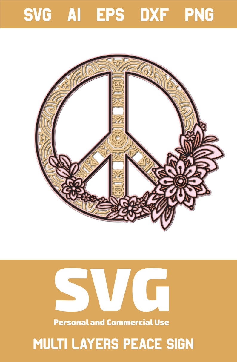 3d Layered Peace Sign SVG, Peace Symbol Cut File, Floral SVG Commercial ...