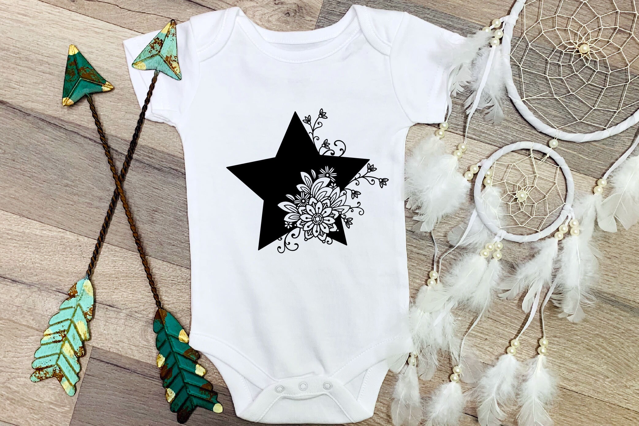 Celestial SVG Floral Star SVG with Flowers Digital File with | Etsy