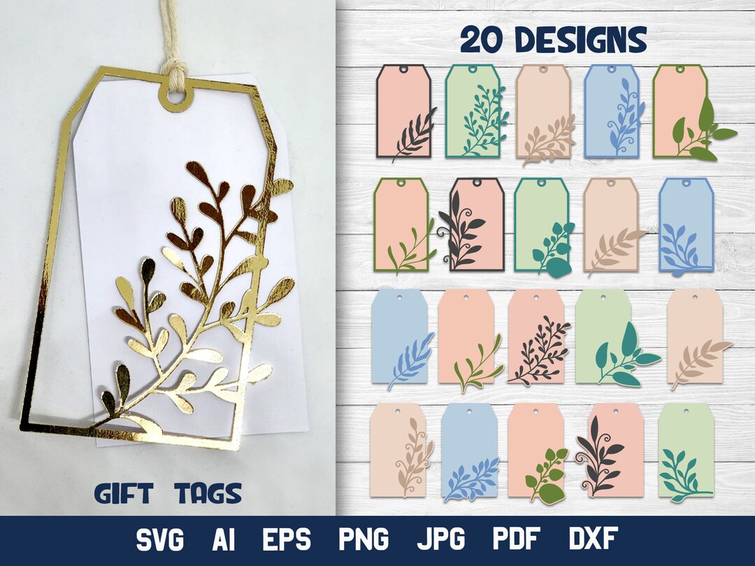 Gift Tag SVG Bundle, Gift Tag Design, Tags With Leaves. - Etsy