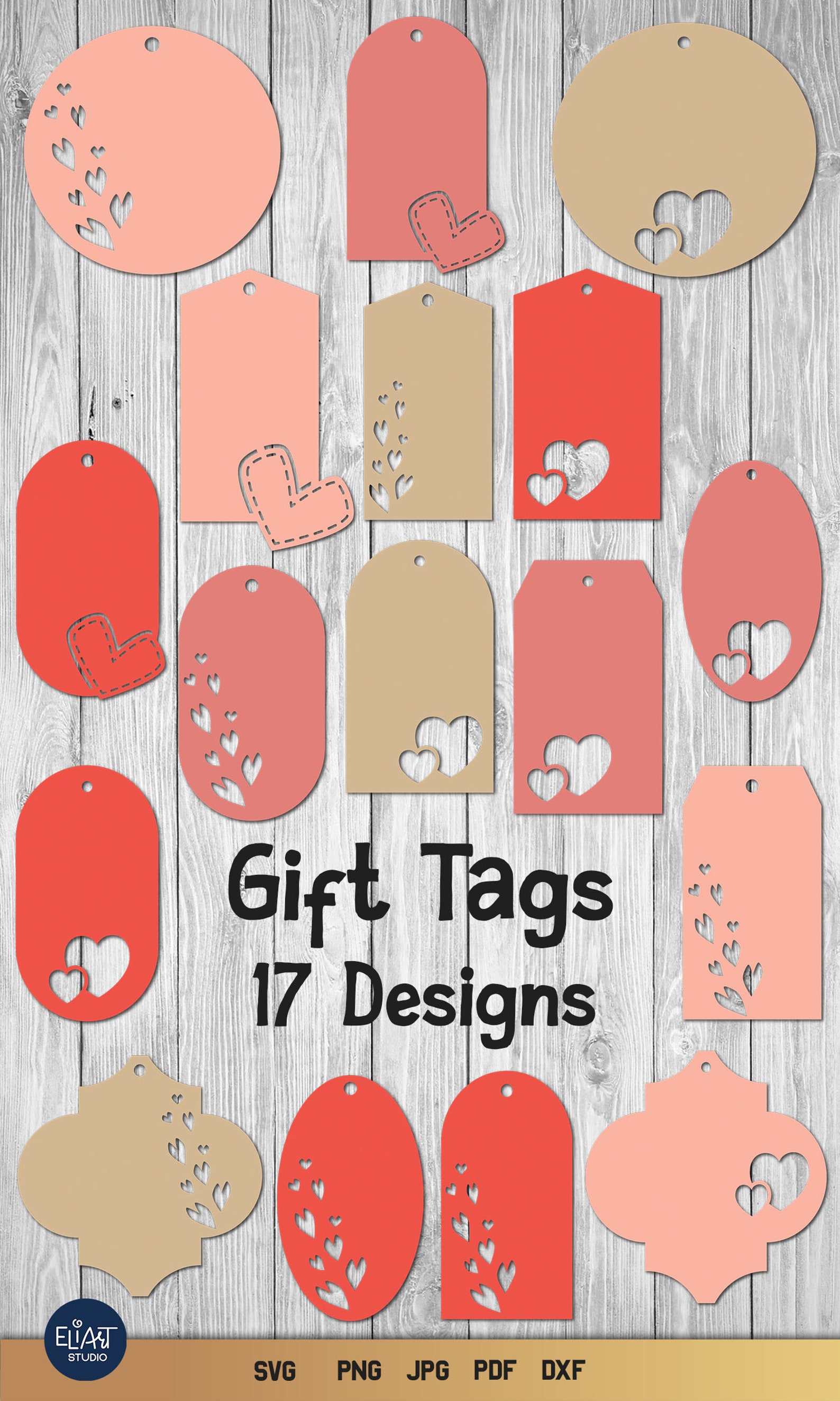 Gift Tag Bundle SVG, Heart Gift Tag SVG Designs, Gift Tags With Hearts ...