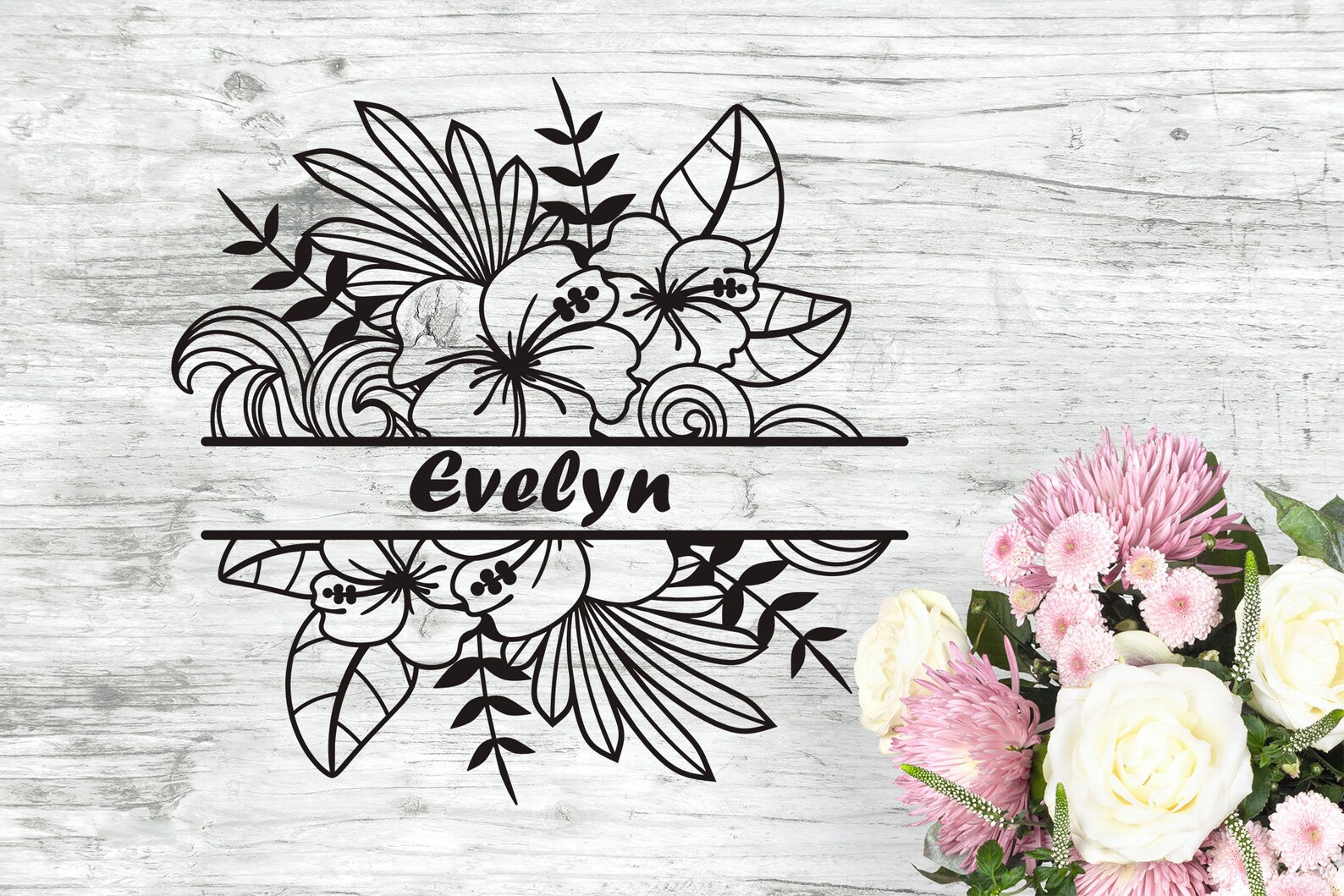 Tropical Flower SVG Split Monogram, Hibiscus Flower Split Design ...