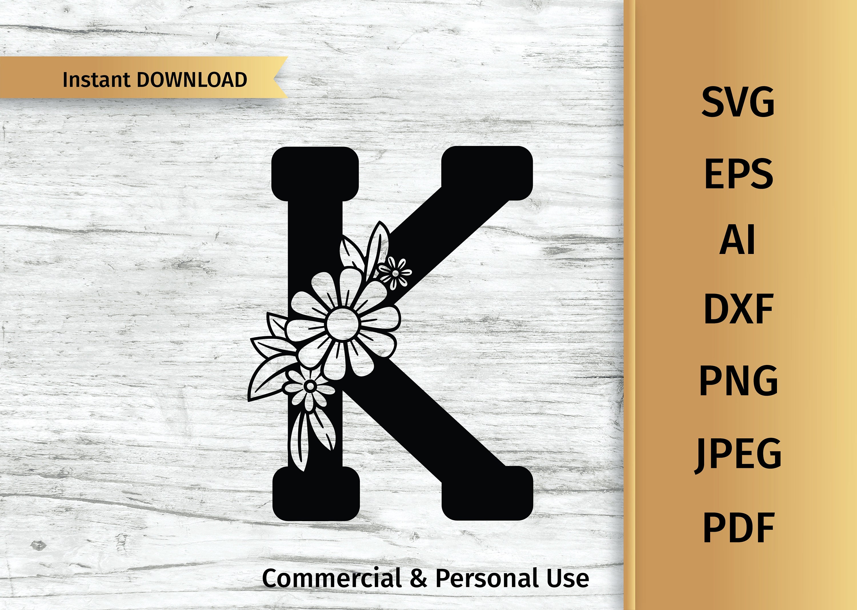 Floral Letter K Svg Flower Alphabet Svg Initial Svg Digital | Etsy