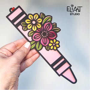 Crayon Bookmark SVG, Bookmark SVG, Floral Bookmark Template SVG, Book ...