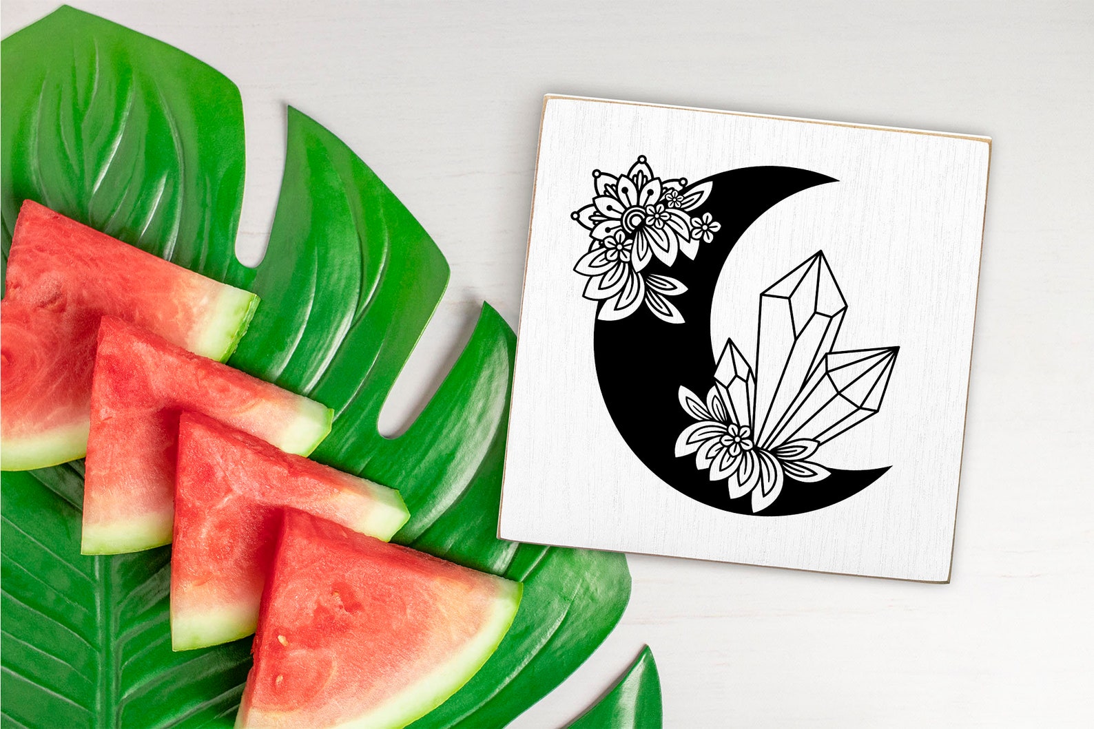 Crystal SVG Moon SVG Floral Crescent Moon SVG. | Etsy