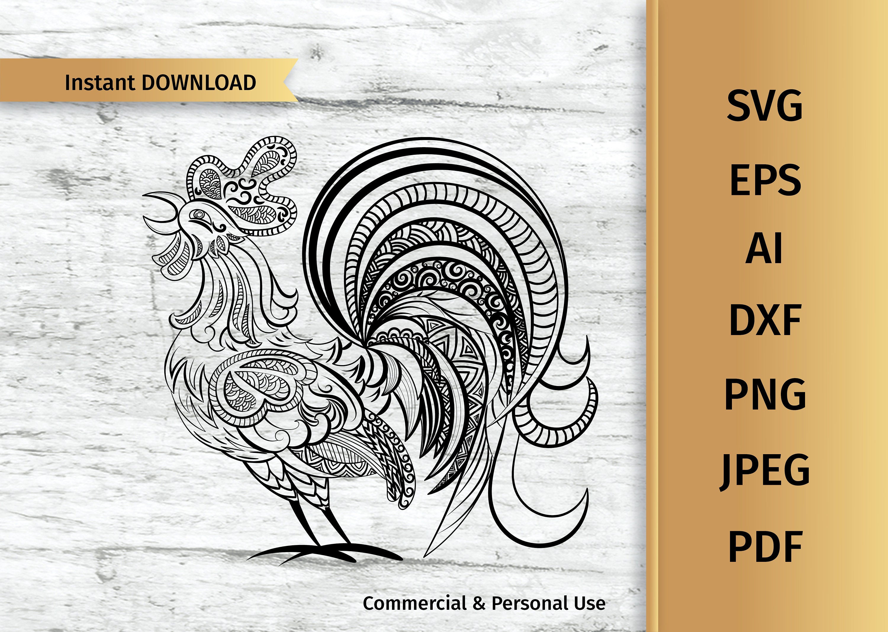 Gallo SVG Gallo Mandala SVG Granja SVG Uso Comercial. | Etsy España