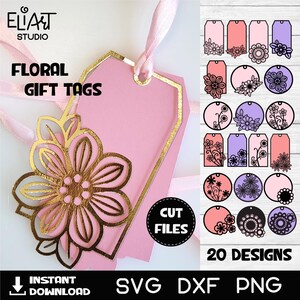Flower Gift Tag SVG Bundle, Floral Tag SVG Template, Party Tags With ...