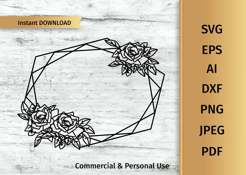 Geometric Frame SVG Floral Polygonal Frame Rose Flower | Etsy
