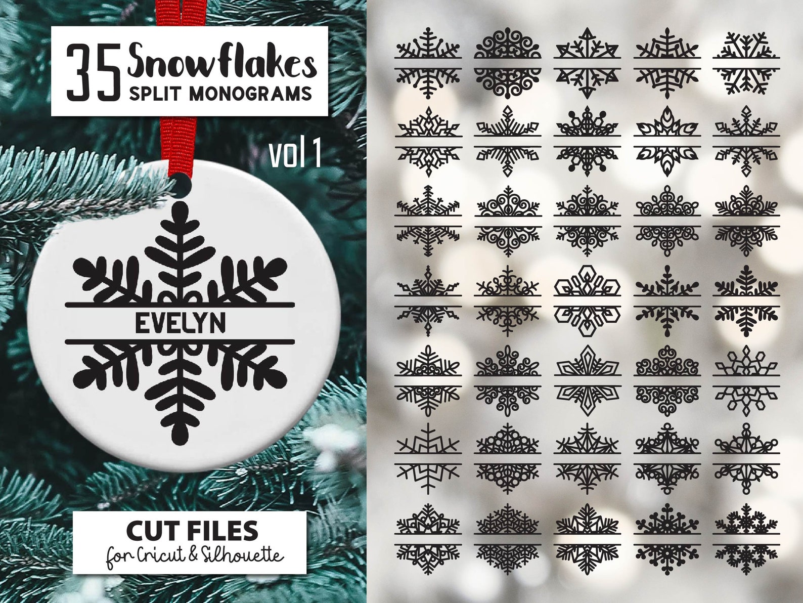 Split Snowflake SVG Bundle Christmas SVG Split Monogram - Etsy