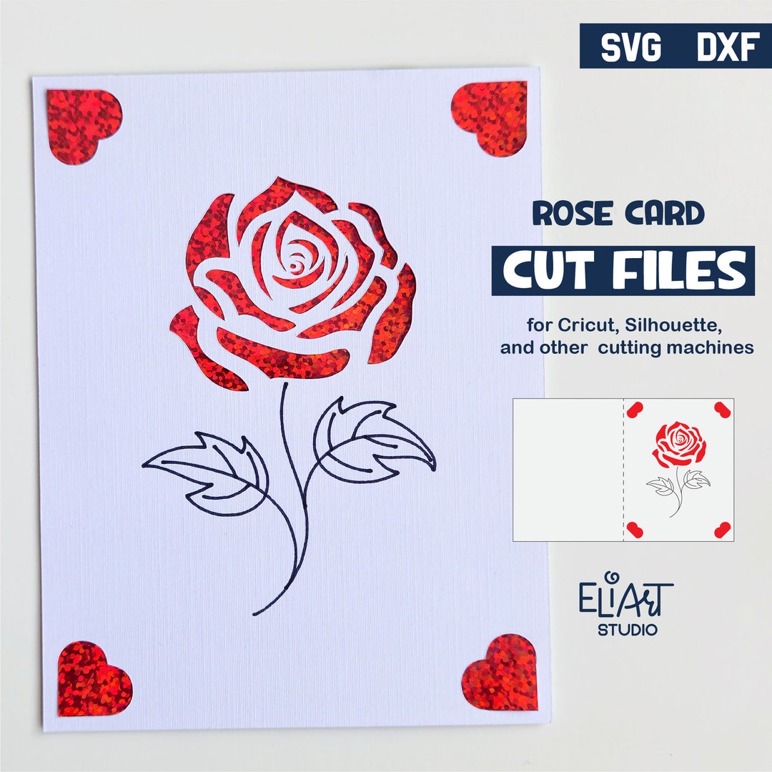 Rose Insert Card SVG, Valentine Card SVG Design, Floral Draw and Cut ...
