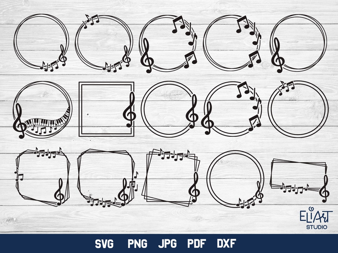 Music Monogram Frame SVG Bundle, Music Notes Frame SVG, Geometric Frame ...