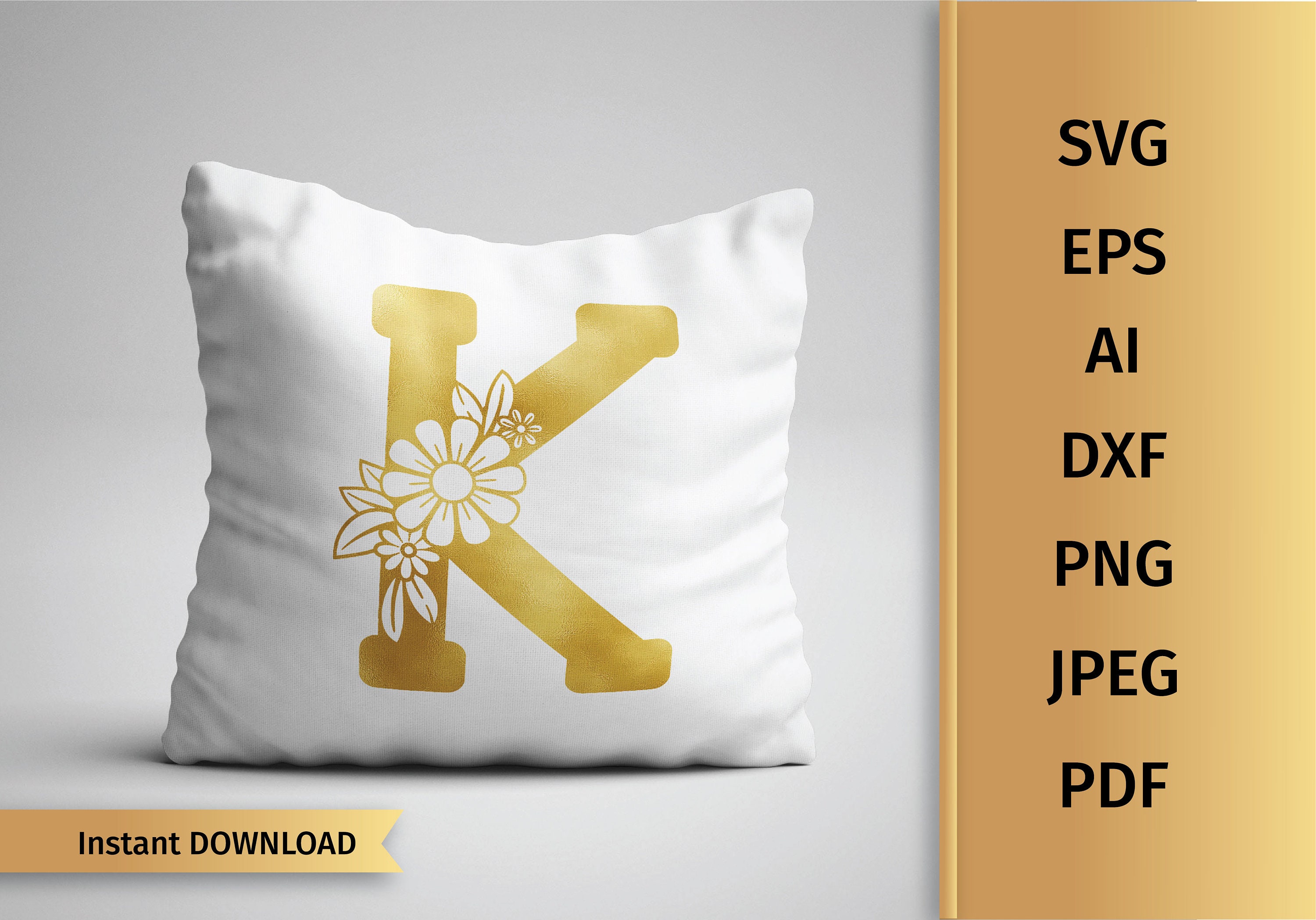 Floral Letter K Svg Flower Alphabet Svg Initial Svg Digital | Etsy