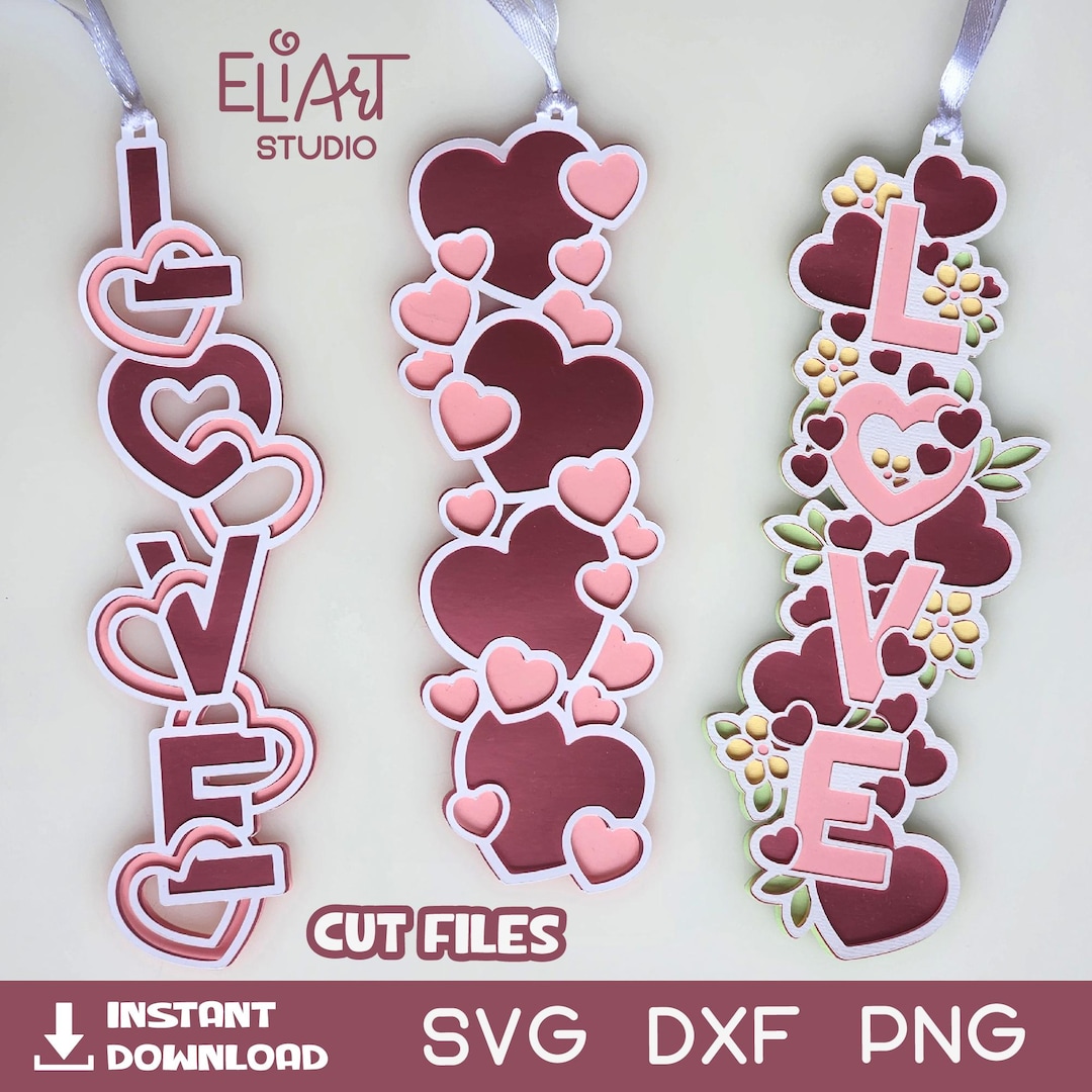Valentines Day Bookmark SVG, Love Layered Bookmark Template SVG, Book ...