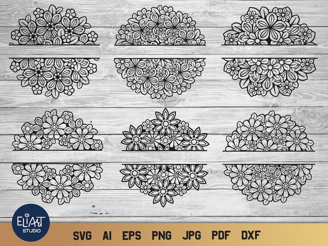 Split Mandala SVG, Floral Mandala SVG, Split Monogram SVG Flower ...