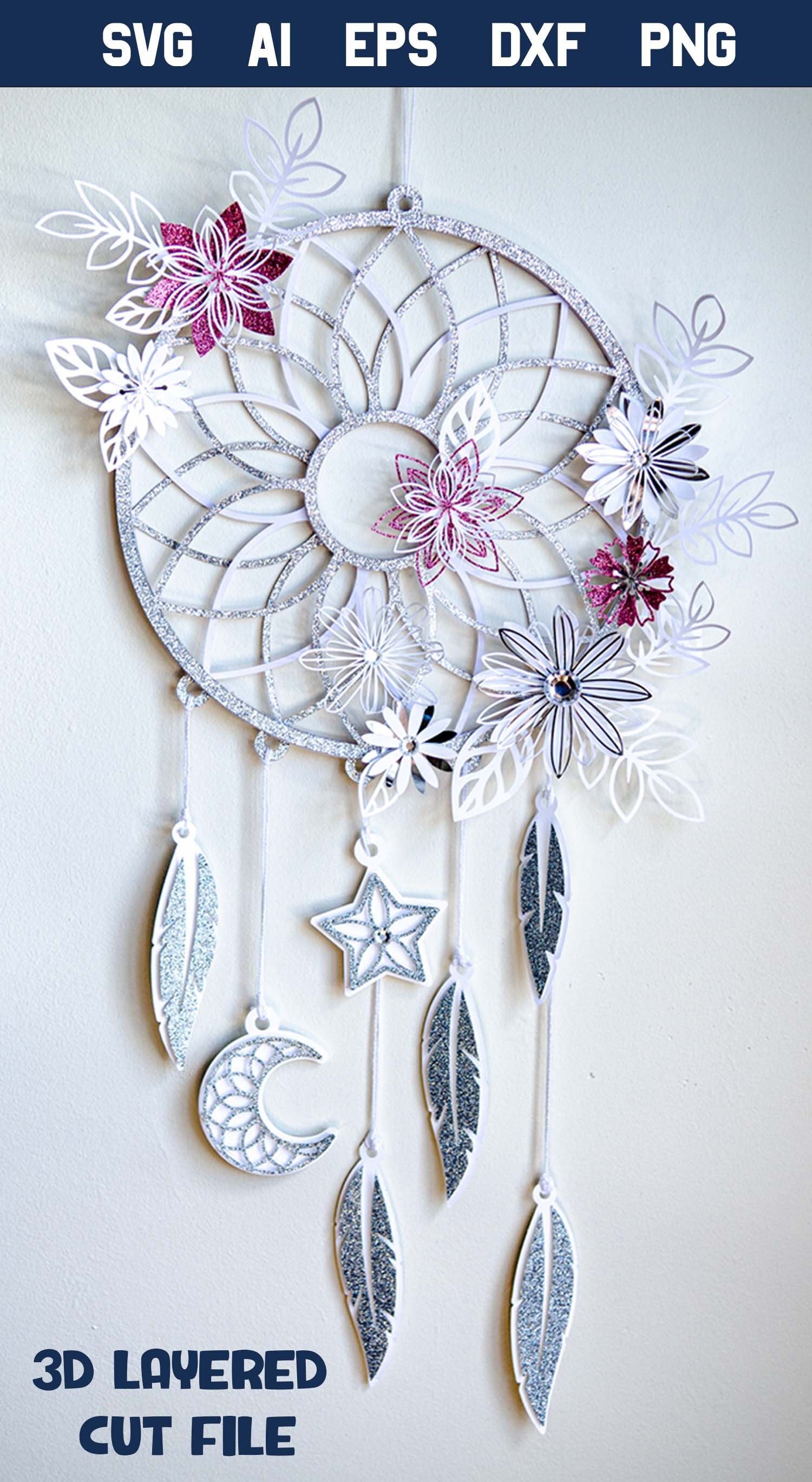 Boho Dream Catcher SVG, 3d Layered SVG Floral Dreamcatcher, Tribal ...