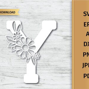 Floral Letter Y Svg, Monogram Letter Svg, Initial Svg, Commercial and ...