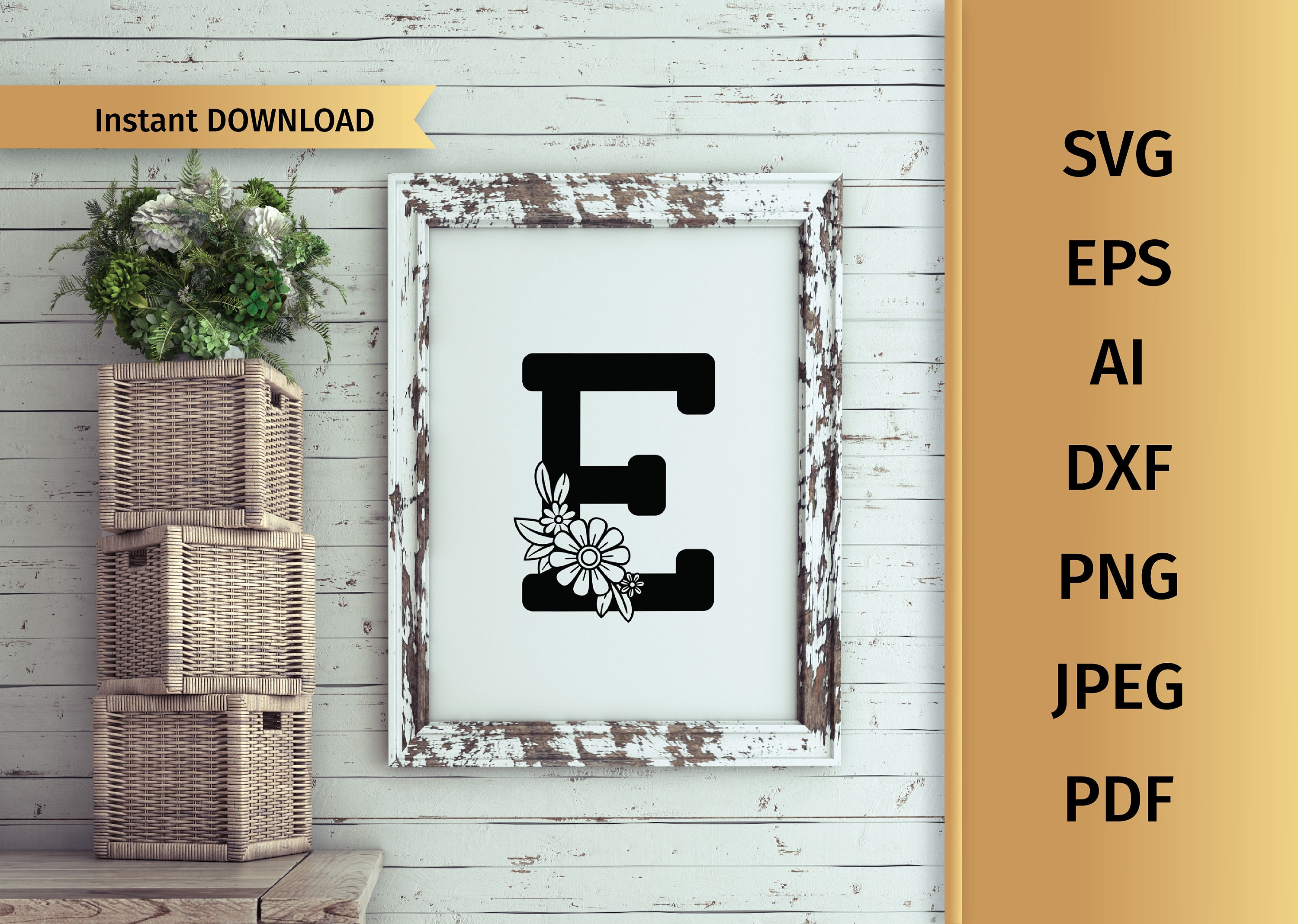 Floral Letter E Svg Flower Alphabet SVG Initial SVG - Etsy