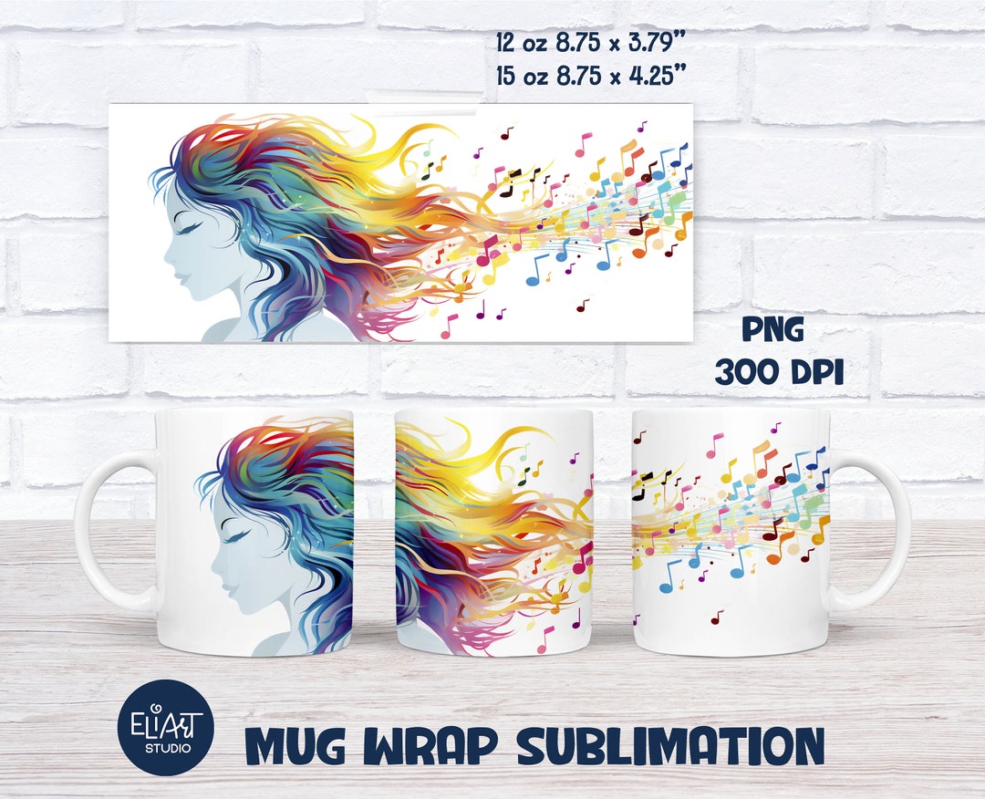 Music Mug Sublimation, Music Girl Full Mug Wrap Sublimation, Mug ...