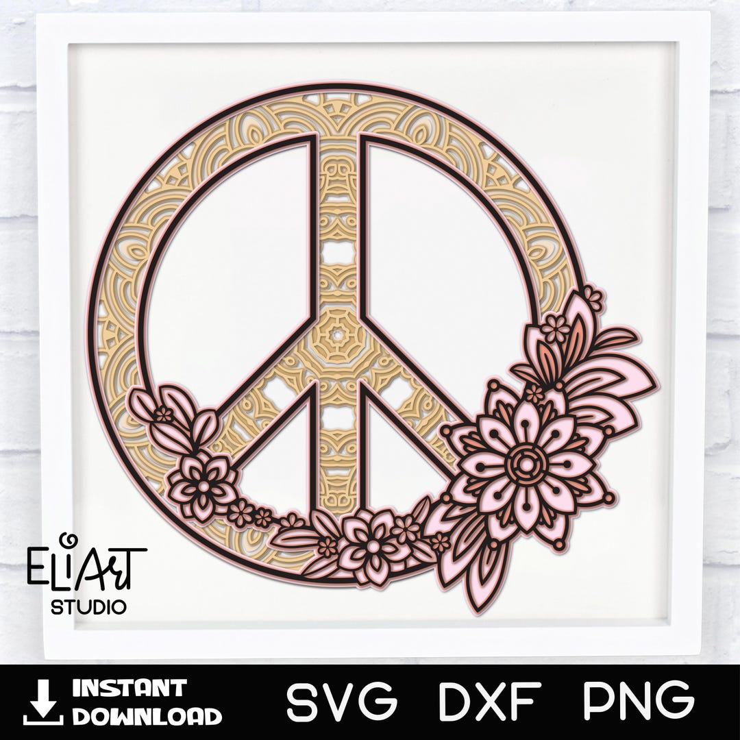 3d Layered Peace Sign SVG, Peace Symbol Cut File, Floral SVG Commercial ...