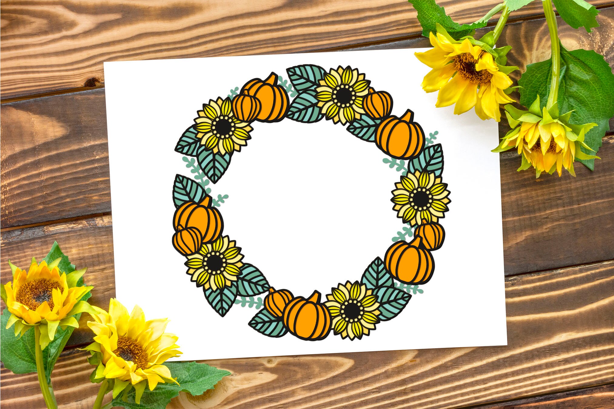 Layered SVG Fall Wreath 3D Fall SVG Pumpkin Sunflower Cut - Etsy