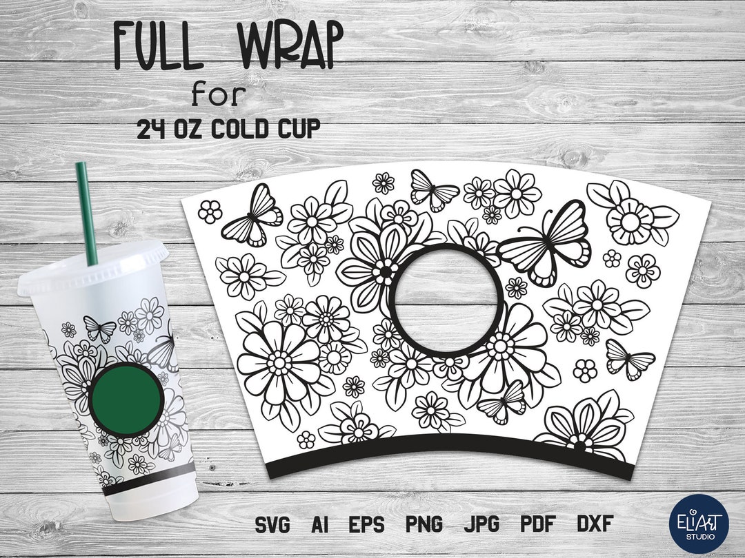 Cup Wrap SVG, Full Wrap SVG, Floral Cold 24 OZ Cup Wrap. - Etsy