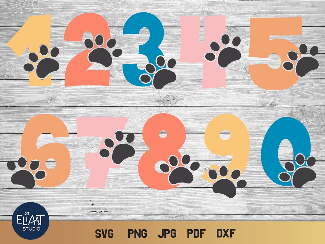 Numbers SVG, Paw Print Number SVG, Birthday Party Decor. - Etsy