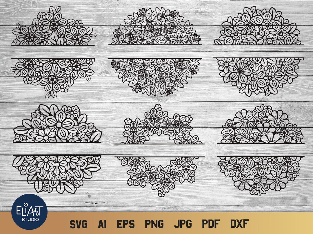 Split Mandala SVG, Flower Mandala SVG, Summer SVG Flower Designs. - Etsy