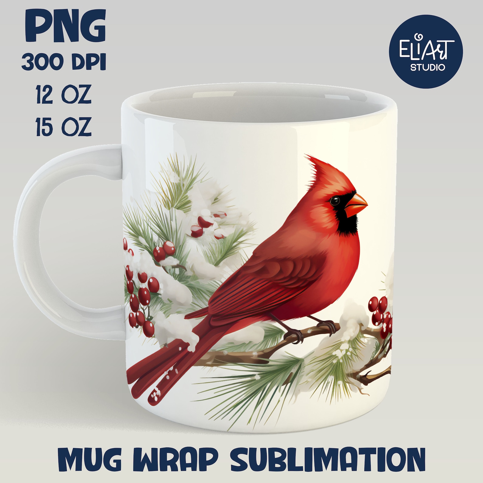 Red Cardinal Mug Sublimation, Winter Coffee Mug Design, Red Cardinal ...