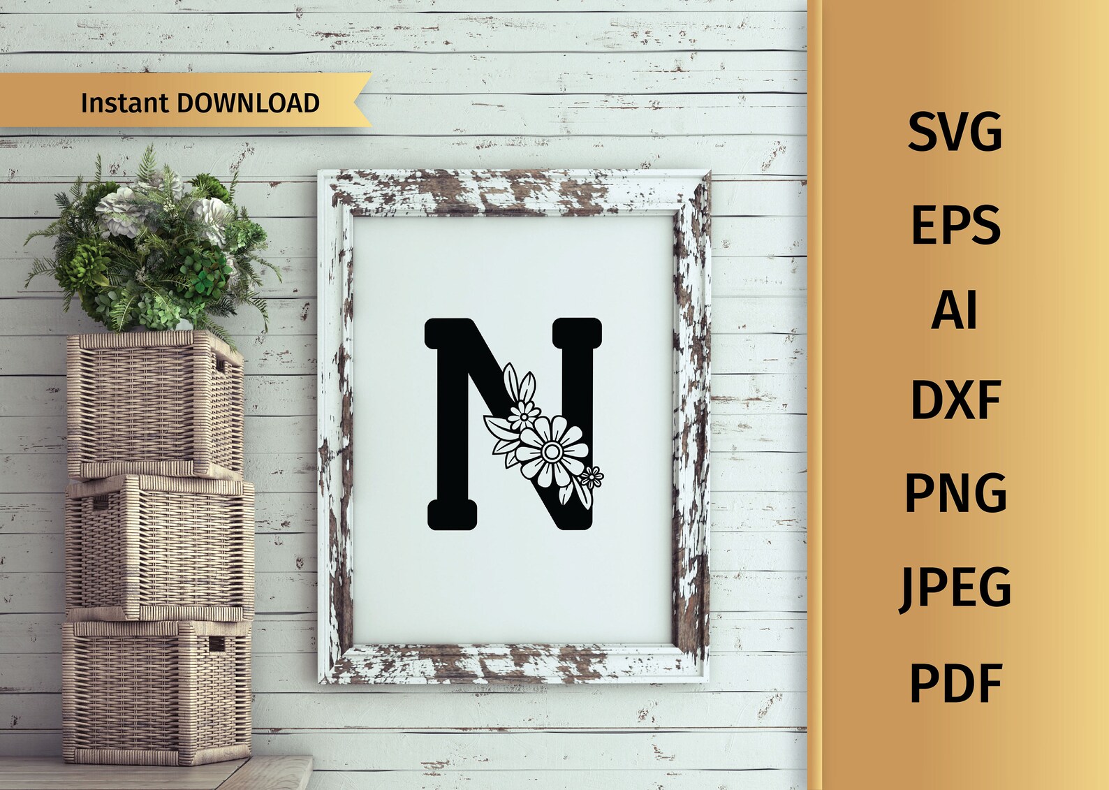 Floral Letter N Svg Monogram Letter SVG Initial SVG Digital - Etsy