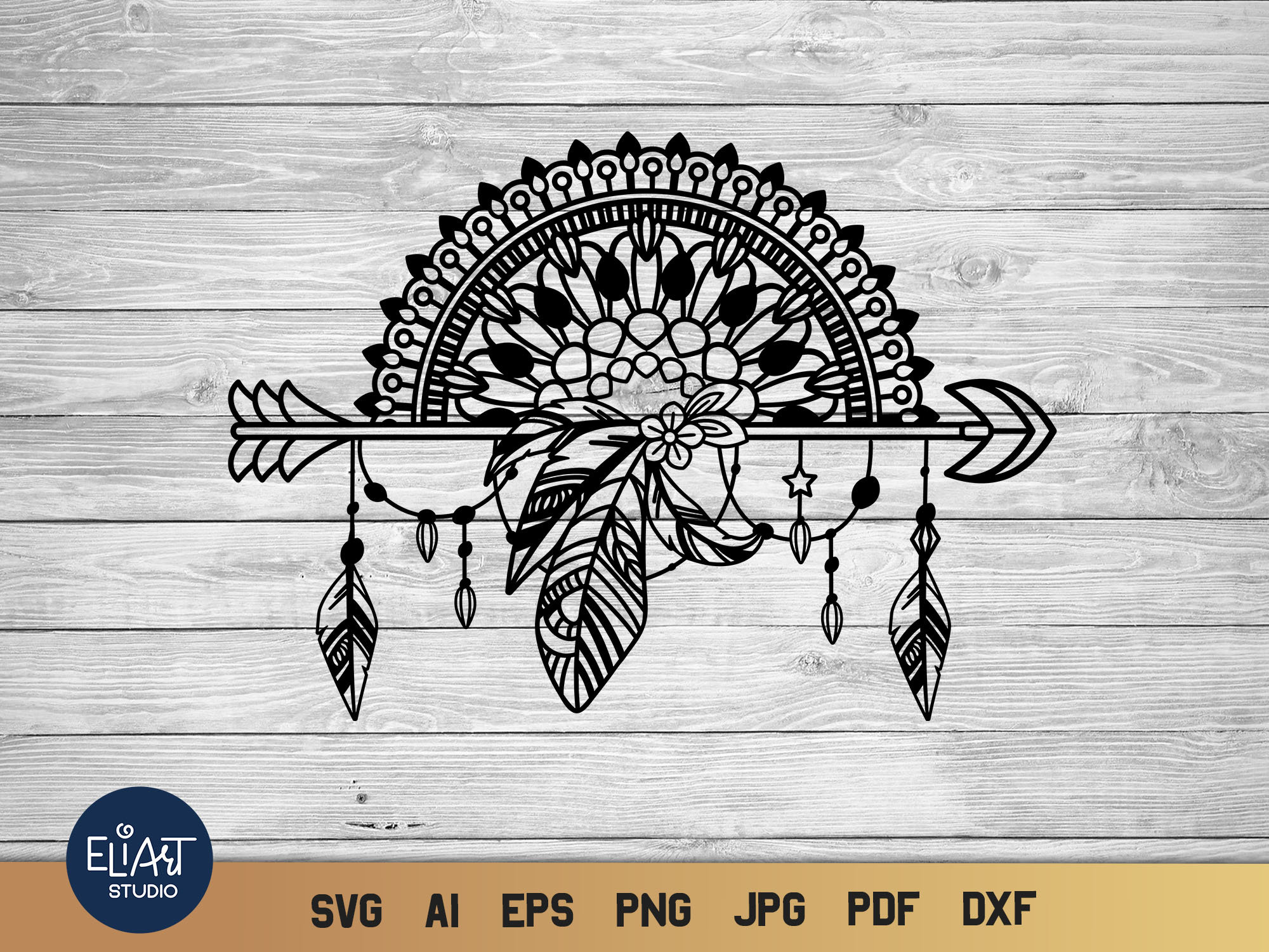 Boho Mandala SVG Boho SVG Arrow Tribal SVG With Feathers and | Etsy