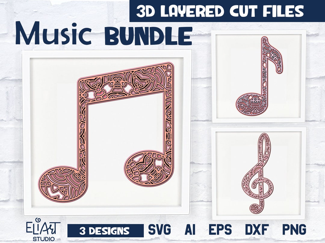 Music SVG Bundle, 3D Layered Musical Notes SVG, Music Mandala Cut Files ...
