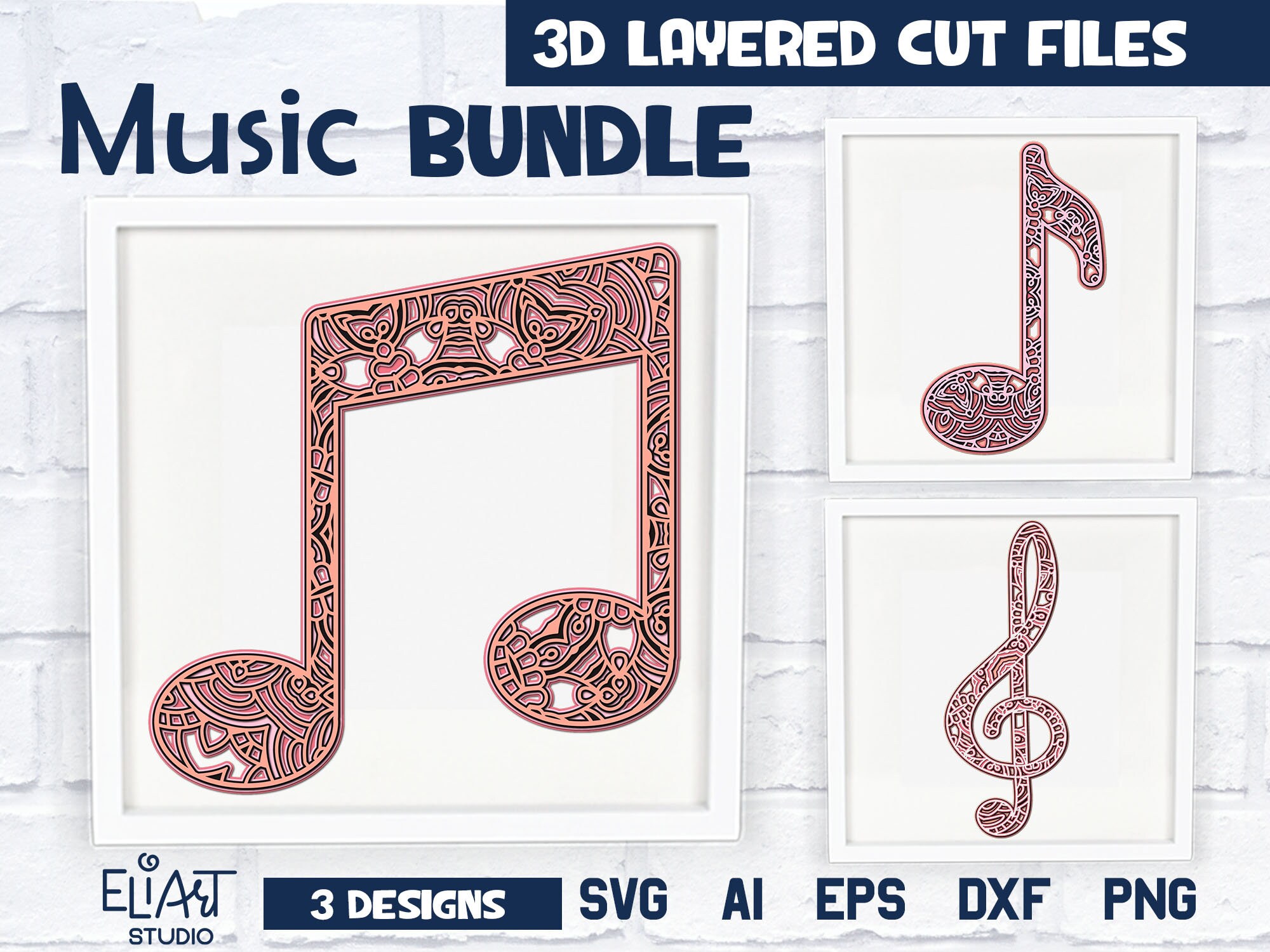 Music SVG Bundle 3D Layered Musical Notes SVG Music Mandala - Etsy