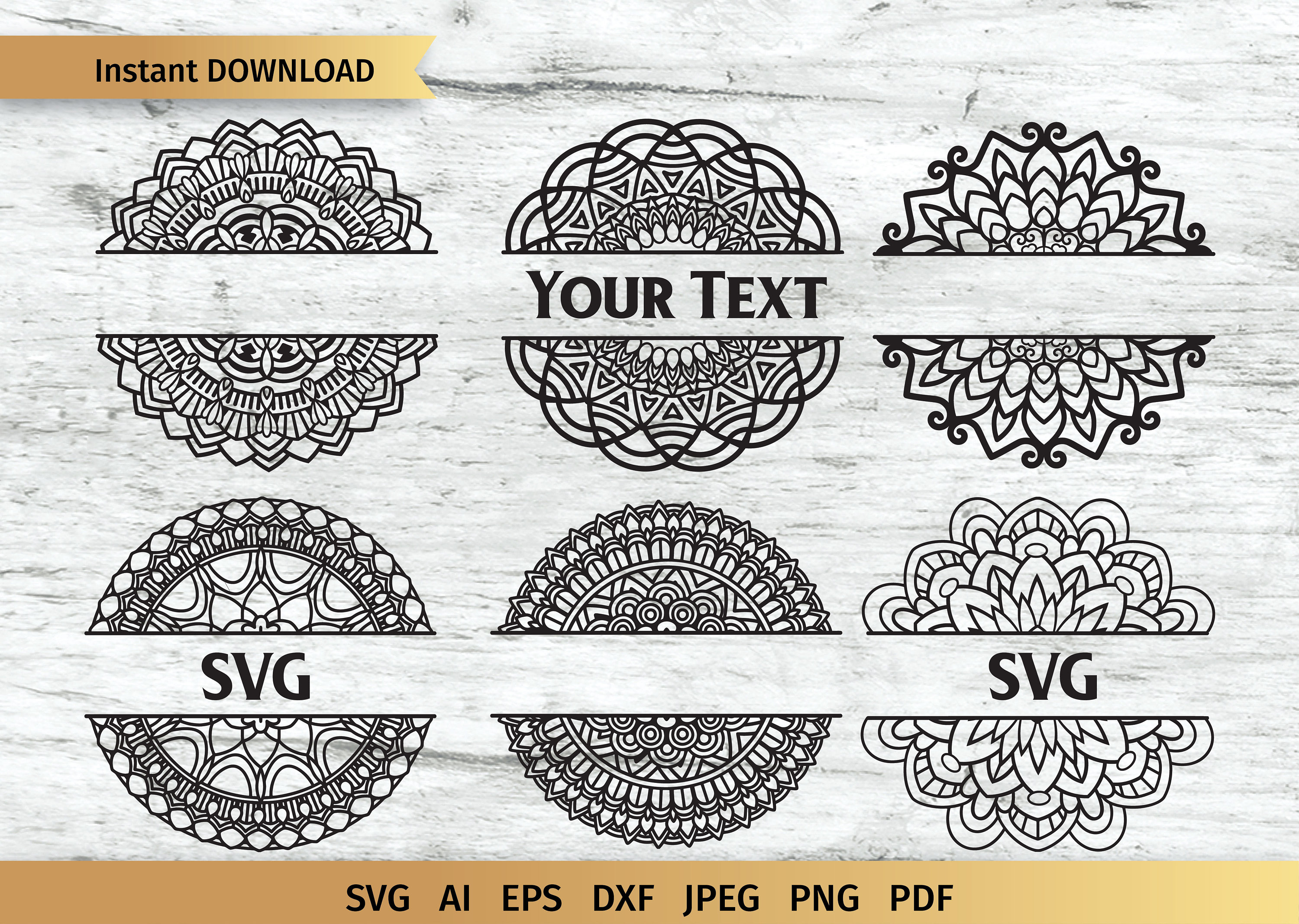 Split Mandala Bundle SVG Mandala Monogram SVG Zentangle SVG | Etsy