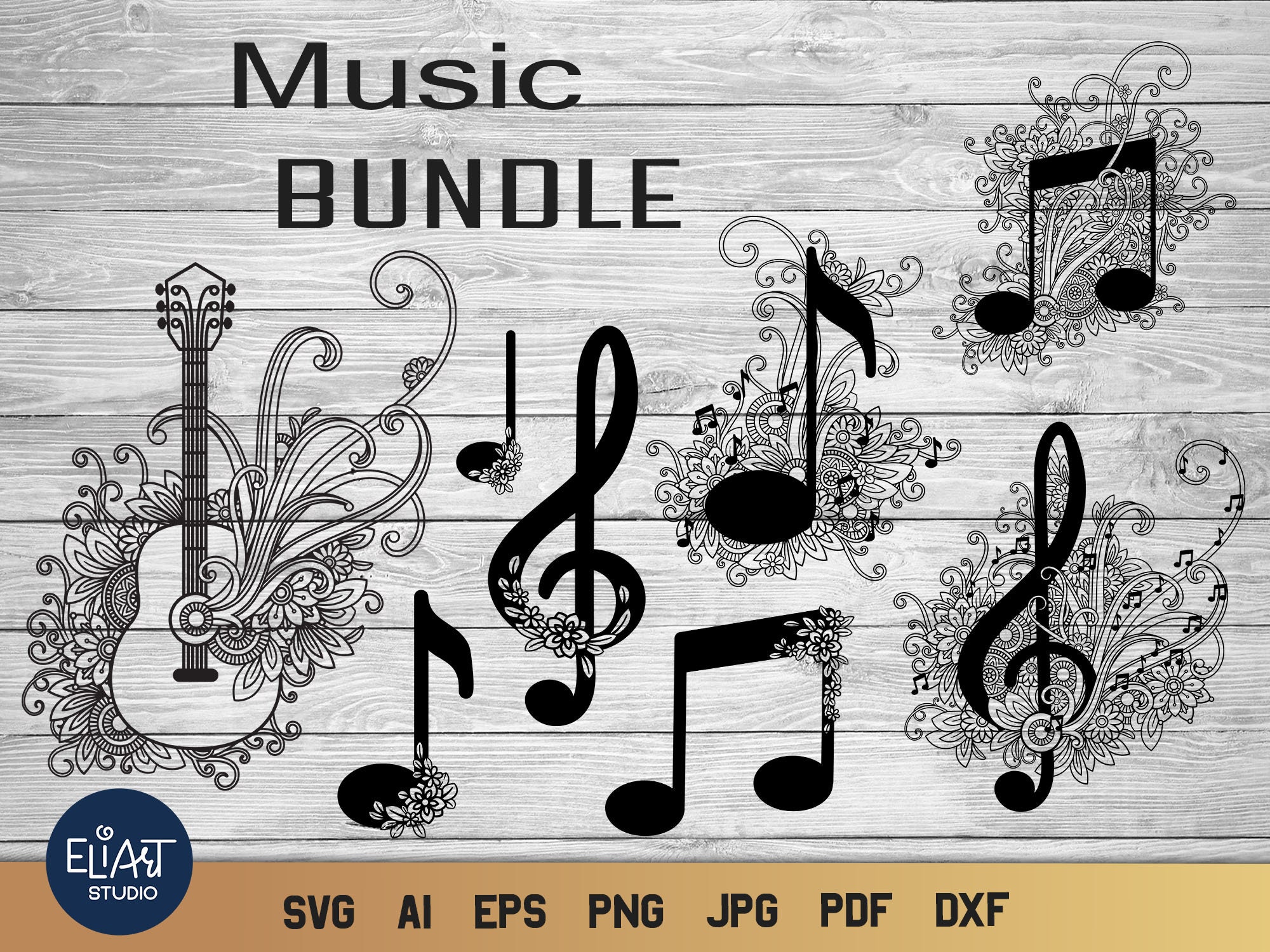 Music Bundle SVG, Treble Clef SVG, Music Notes SVG With Flowers. - Etsy