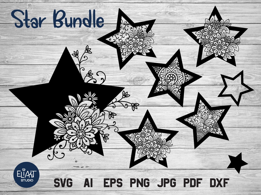 Celestial SVG With Flowers Star SVG Bundle Floral Star SVG - Etsy