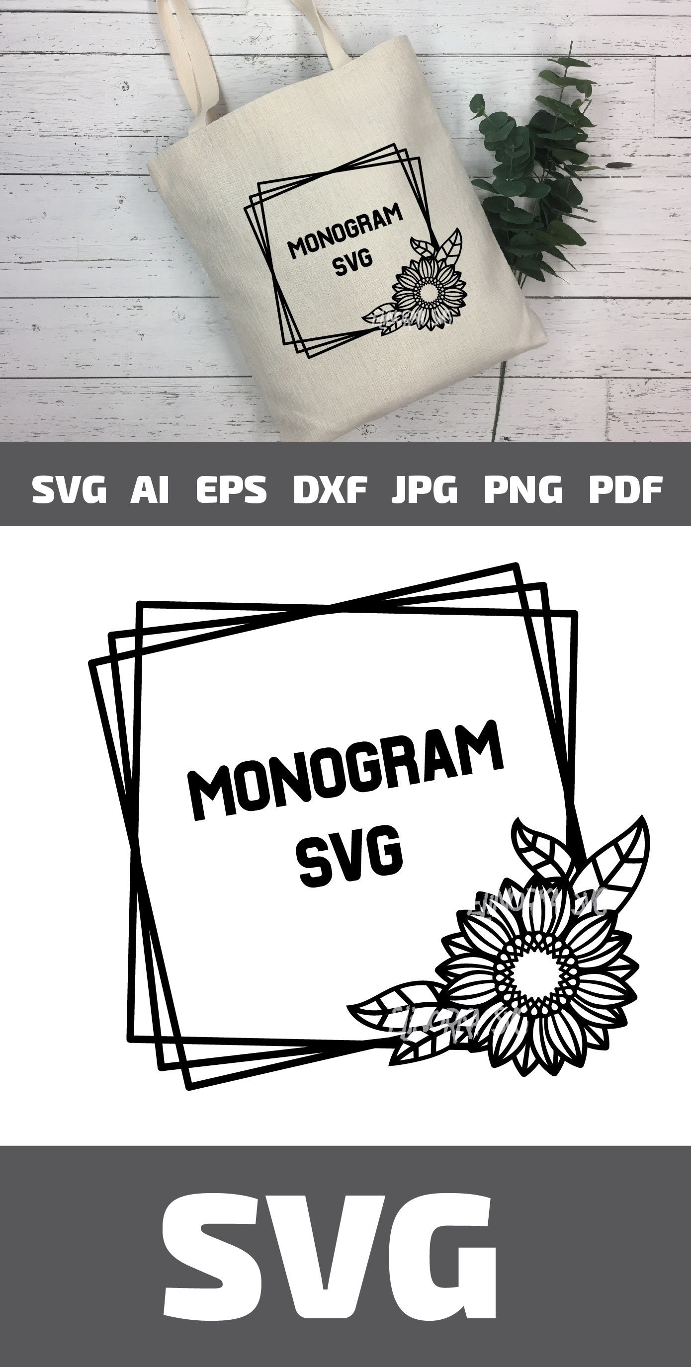 Fall Monogram Frame SVG Square Frame SVG Sunflower SVG. | Etsy