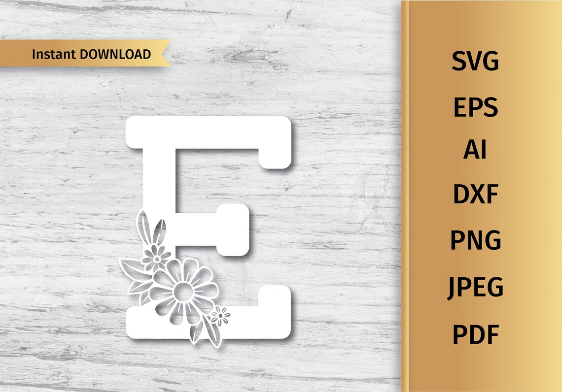 Floral Letter E Svg Flower Alphabet SVG Initial SVG - Etsy